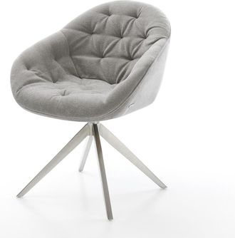 DELIFE Drehstuhl Gaio-Flex Strukturstoff Soft Grau Kreuzgestell breit Edelstahl 360° drehbar Wippfunktion, Esszimmerstühle