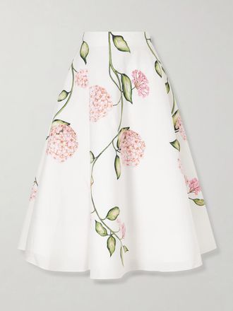 Oscar De La Renta Jupe Midi En Popeline De Coton Stretch &Agrave; Imprim&eacute; Fleuri Porcelain - Rose