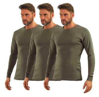 Sesto Senso Herren Langarm Unterhemden Baumwolle 3er Pack Funktionsunterhemd mit Rundhalsausschnitt Gr&uuml;n XXL 3 Khaki