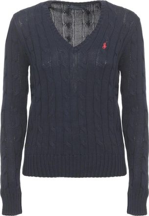 Ralph Lauren Femme, Pulls, Bleu, Taille: 42 FR Pull en coton &agrave; col en V et maille torsad&eacute;e