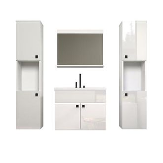 Trendteam Haven - Ensemble de Meubles de Salle de Bain - Blanc/Blanc laqu&eacute; Brillant - (l x H x P) 142 x 133 x 40 cm - Meuble lavabo Suspendu avec lavabo dinsert
