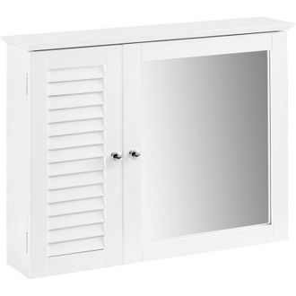 SoBuy BZR55-W Spiegelschrank mit Lamellent&uuml;r H&auml;ngeschrank mit Spiegelt&uuml;r Wandschrank Badschrank Spiegel Wandspiegel Badspiegel wei&szlig; bht ca: 65x49x15cm