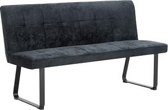 Byliving Bank TALEA / gepolsterte Sitzbank 160 cm / Webstoff-Bezug dunkelgrau / Metall Gestell schwarz pulverbeschichtet / Bank mit Rückenlehne / Wartebank / E