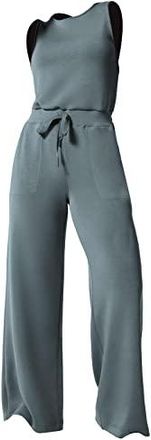 Generic Combinaison d&eacute;t&eacute; pour femme - Combinaison &eacute;l&eacute;gante sans manches - Col rond - Jambes larges - Avec poche - Combinaison respirante - Couleur unie - Comb