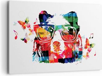 Arttor Wandbilder Dekoration Wohnzimmer Bär Gläser Grizzly hipster Bilder auf Leinwand 120x80cm Leinwandbild Schlafzimmer Küche Deko Wand Kunstdruck Art Groß