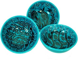 Guru Shop 1 Stk Orientalische Schüssel, Schale, Dekoschale, Handbemalt - Ø 15 cm Türkisblau