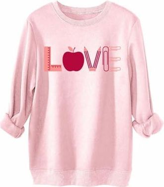 Generic Sweat &agrave; capuche pour enseignantes, t-shirt &agrave; manches longues avec motif coeur, pull de Saint-Valentin, v&ecirc;tements sexy pour femme, Rose, 3XL