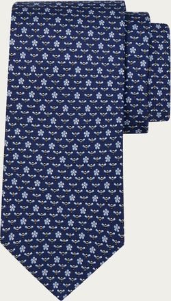 Ferragamo Herren Seidenkrawatte mit Bienen-Print Blau