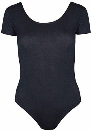 Purple Hanger Manches Courtes pour Femmes Extensible Justaucorps Femmes pièce Unique Rond Haut col Rond - Noir, EU 40-42