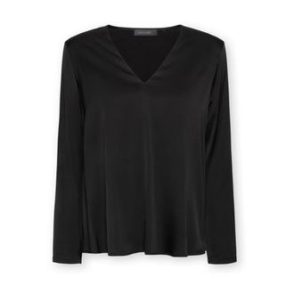 Elena Miro Stretch-Viskose-Satin-Bluse - - Blouses & Shirts - Damen - Schwarzk - 2XL