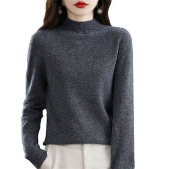 Generic Pull en cachemire pour femme, 100 % laine, sans couture, demi-col roul&eacute;, manches longues, col rond, gris, XXL