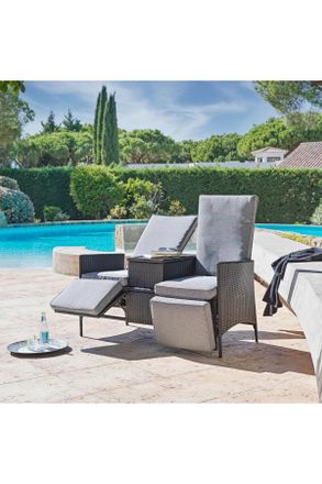 ambia GARDEN Balkonset, Grau, Metall, Kunststoff, 141x59x109 cm, Rückenlehne mehrfach verstellbar, geeignet für Balkon, Balkonmöbel