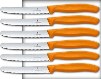 Victorinox by Swiss Army 6 Stück Tafelmesser Neue Griffform Swiss Classic (6er Pack, Orange)