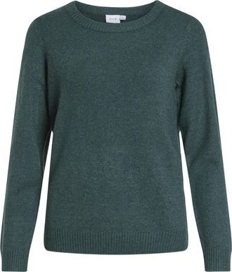 Vila Damen Strickpullover Rundhalsausschnitt O-Neck L/S Knit Top,Ponderosa Pine/Detail:Dark Melange,XXL
