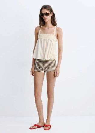 Mango Top en coton bouclette &eacute;cru - Femme - XS - MANGO