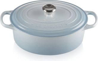 LE CREUSET Le Creuset Signature Gusseisen-Bräter mit Deckel, Ø 29 cm, Oval, Für alle Herdarten und Induktion geeignet, Volumen: 4,7 l, 4,675 kg, Coastal Blue, 21