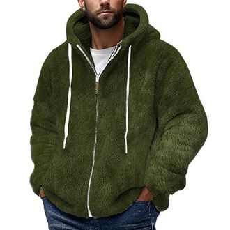 Generic Veste polaire doubl&eacute;e Sherpa avec fermeture &eacute;clair et manches longues en alpaga pour homme, Vert, 3XL