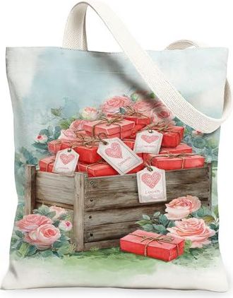 Generic Sacs fourre-tout en toile florale, design &eacute;l&eacute;gant rose, sacs d&eacute;picerie, sacs d&eacute;picerie r&eacute;utilisables, vintage l&eacute;gers et lavables en toile pour, cr&egrave;me,