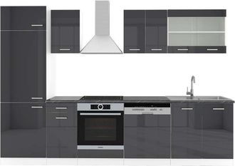 Vicco Küchenzeile R-Line, Anthrazit Hochglanz/Weiß, 300 cm, AP Anthrazit