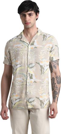Jack & Jones Herren JJJEFF FLORAL AOP Resort Shirt SS Hemd 12252390,Crockery,L