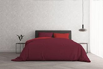 Italian Bed Linen Parure Copripiumino Ehebett, Leinen, Rosso/Bordeaux, Doppelte