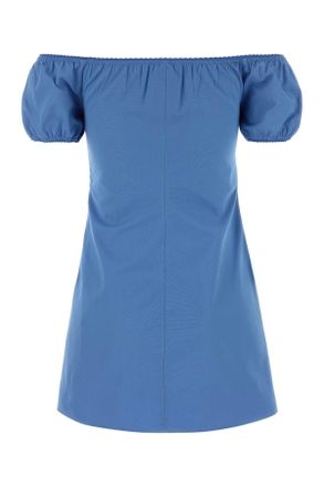 Miu Miu Poplin Off-Shoulder Mini Dress - Blue