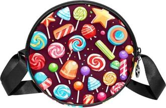 Generic Circle Sac &agrave; bandouli&egrave;re pour femme, petit sac &agrave; bandouli&egrave;re rouge bonbon avec fermeture &eacute;clair, bretelles r&eacute;glables, sac &agrave; main rond d&eacute;contract&eacute; pour