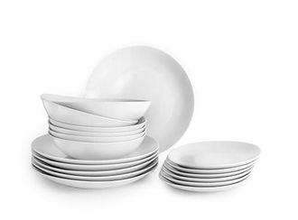 Ibili Service de table 18 pi&egrave;ces Bologne blanc, assiettes en porcelaine pour 6 personnes