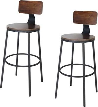 Relaxdays Barhocker, 2er Set, HxD: 99 x 54 cm, mit Lehne, Holzoptik & Metall, Industrial, Barstuhl K&uuml;che, braun/schwarz