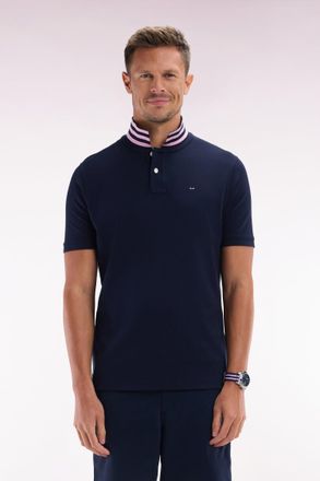 Eden Park Polo &Agrave; Manches Courtes En Piqu&eacute; De Coton Pima Marine Dessous De Col Cercl&eacute; Coupe Droite
