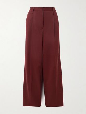 Dries Van Noten Hose Mit Weitem Bein Aus Woll-twill Mit Falten - Rot