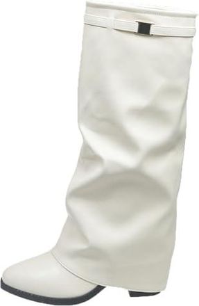 Generic Bottes Femme Genou Élégantes en Cuir - Talon Bloc & Bout Pointu Chaud - Tige Longue Enfiable - Confortables Mode Automne Hiver Extérieur - Bottes Équi