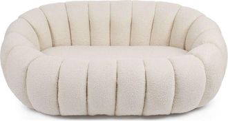 Menzzo Canap&eacute; 2 Places design coquillage Horizan Tissu bouclette Cr&egrave;me