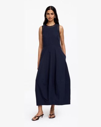 Arket Kleid Mit Seidenorganzabesatz -Blau