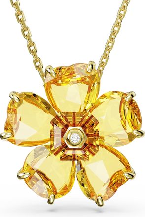 Swarovski Florere Halskette, Gelbe und Vergoldete Damenhalskette mit Blumen-Anhänger und Strahlenden Swarovski Kristallen