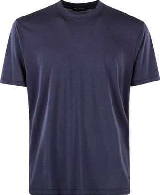Tom Ford Homme, Tops, Bleu, Taille: L Lyocell Cotton Crew Neck T-Shirt