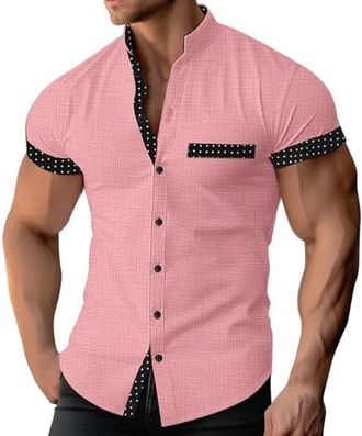 Generic Chemise &agrave; col boutonn&eacute; &agrave; manches longues pour homme, chemise en lin de couleur contrast&eacute;e, chemise tendance, chemise vintage classique, haut confortab