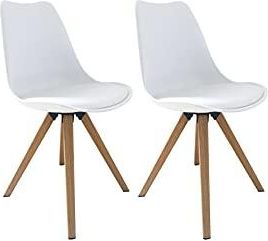 Byliving Esszimmerstuhl 2er Set Kira/Kunstoff, Kunstleder in weiß/Gestell Metall in Eiche-Optik foliert/Esszimmerstuhl/Wohnzimmerstuhl/bis 110 kg/B 48, H 86, T