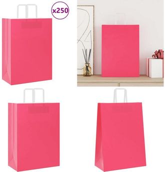 vidaXL Vidaxl - Papiertragetaschen 250 Stk. mit Henkeln Rosa 32x17x44 cm