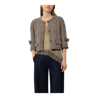 Luisa Cerano Veste courte avec garniture &agrave; paillettes - Femme - Vestes - Brun - Taille: 40 FR