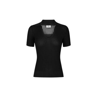 Elisabetta Franchi Femme, Tops, Noir, Taille: 42 FR Polo en Maille avec Logo Imprim&eacute;
