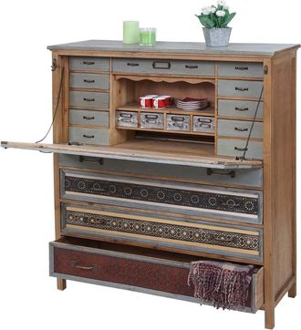 Mendler Sekret&auml;r HWC-A43, Kommode Schrank, Tanne Holz massiv Vintage Patchwork 113x99x36cm