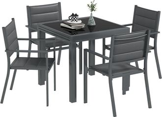 OUTSUNNY Ensemble de jardin 4 personnes chaises empilables table extensible 80/160L cm alu. teslin antracite