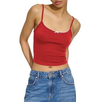 Generic D&eacute;bardeur &agrave; bretelles spaghetti ample pour femme en coton et dentelle - D&eacute;bardeur &eacute;l&eacute;gant Y2K - Haut d&eacute;t&eacute; sexy - Haut basique sans manches - Stretch -