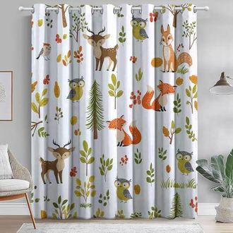 Generic Blanc Rideau Occultant, Illustrations Mignonnes danimaux la for&ecirc;t Rideaux Thermiques Imprim&eacute; Salon Chambre Fenetre, Lot Rideaux Draperies Int&eacute;rieurs O