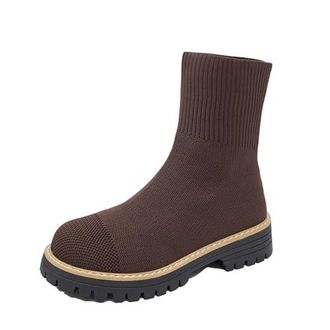 Generic Bottines Chelsea &eacute;l&eacute;gantes en tricot extensible &agrave; bout rond et talon &eacute;pais antid&eacute;rapant &eacute;lastique &agrave; enfiler Bottines Chelsea d&eacute;contract&eacute;es pour femme,