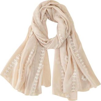 Generic Écharpe longue en lin brodée et fine pour femme 2026, beige, Taille unique