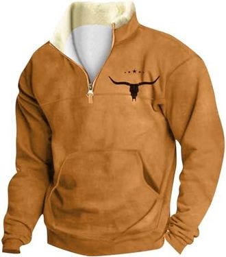 Generico Sweat-shirt Homme Sans Capuche Imprim&eacute; Cornes Doublure Polaire D&eacute;contract&eacute; Tricot &Agrave; Manches Longues R&eacute;tro Moy&eacute;val Confortable Streetwear Party Top Hom