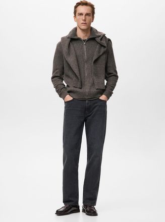 Mango Cardigan maille côtelée à zip chocolat - Homme - XXL - MANGO MAN
