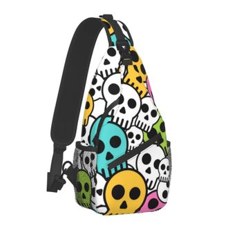 AOOEDM Brusttasche für Männer Frauen Skull Sling Schulterrucksack Große Kapazität Umhängetasche mit verstellbarem Schultergurt